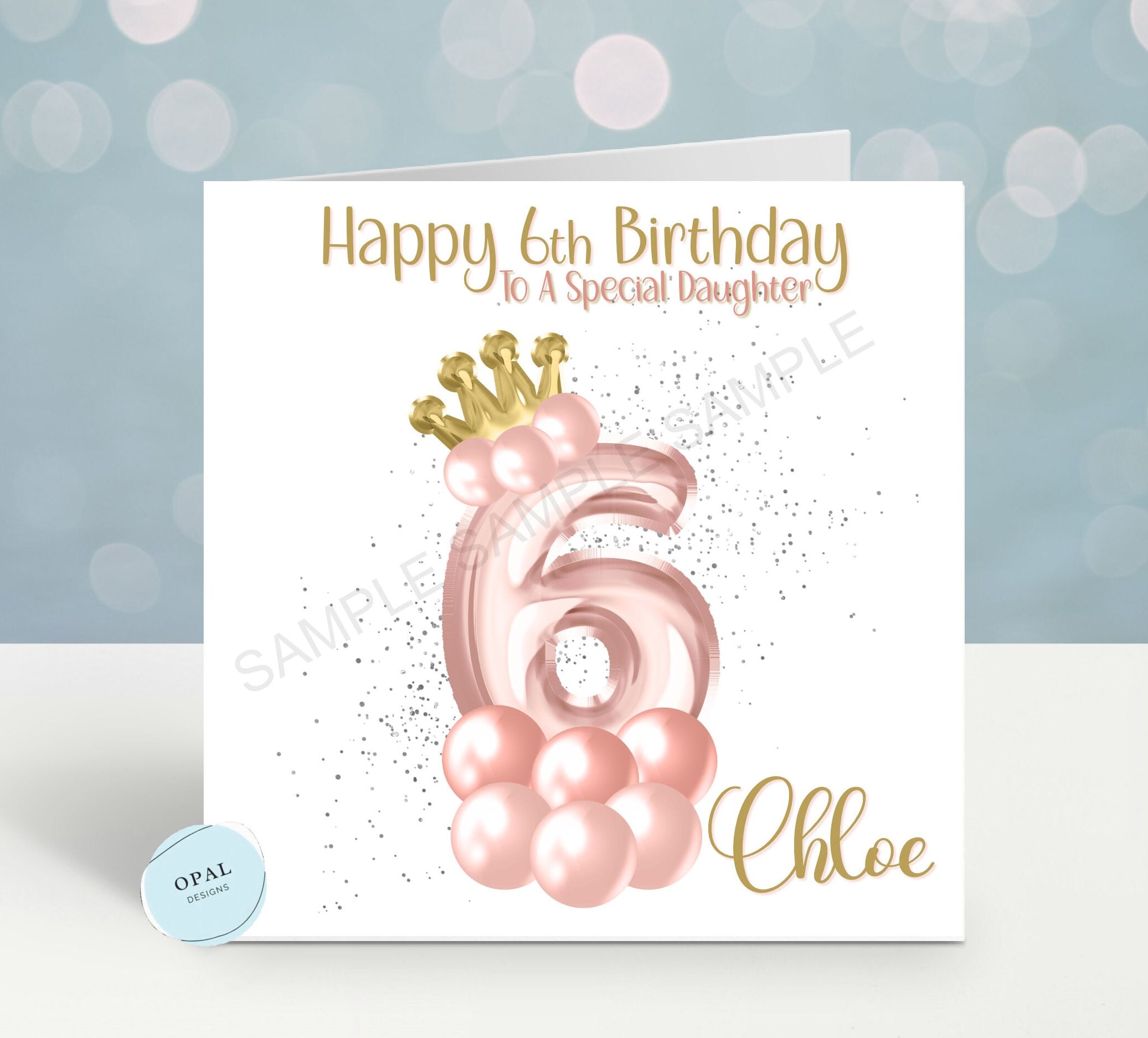 Personalised 6th Birthday Card, Princess Balloon for Daughter ...