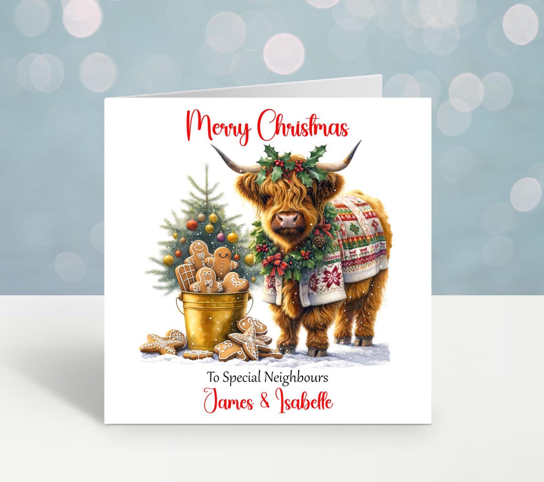 Personalised Highland Cow Christmas Card, Personalised Christmas Card ...