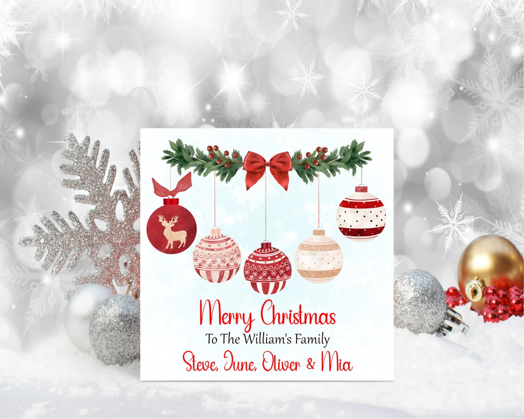 Personalised Christmas Card Baubles Family Daughter Friend Sister Any ...