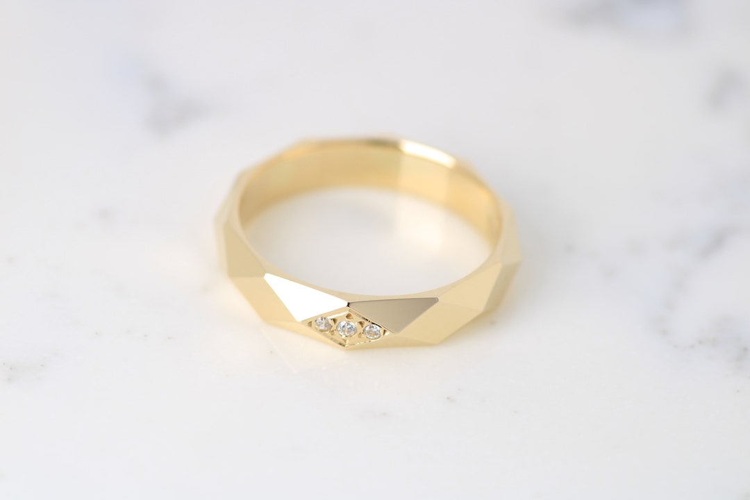 14K Solid Gold Wedding Ring, Wedding Ring, Geometric Ring, Engagement ...