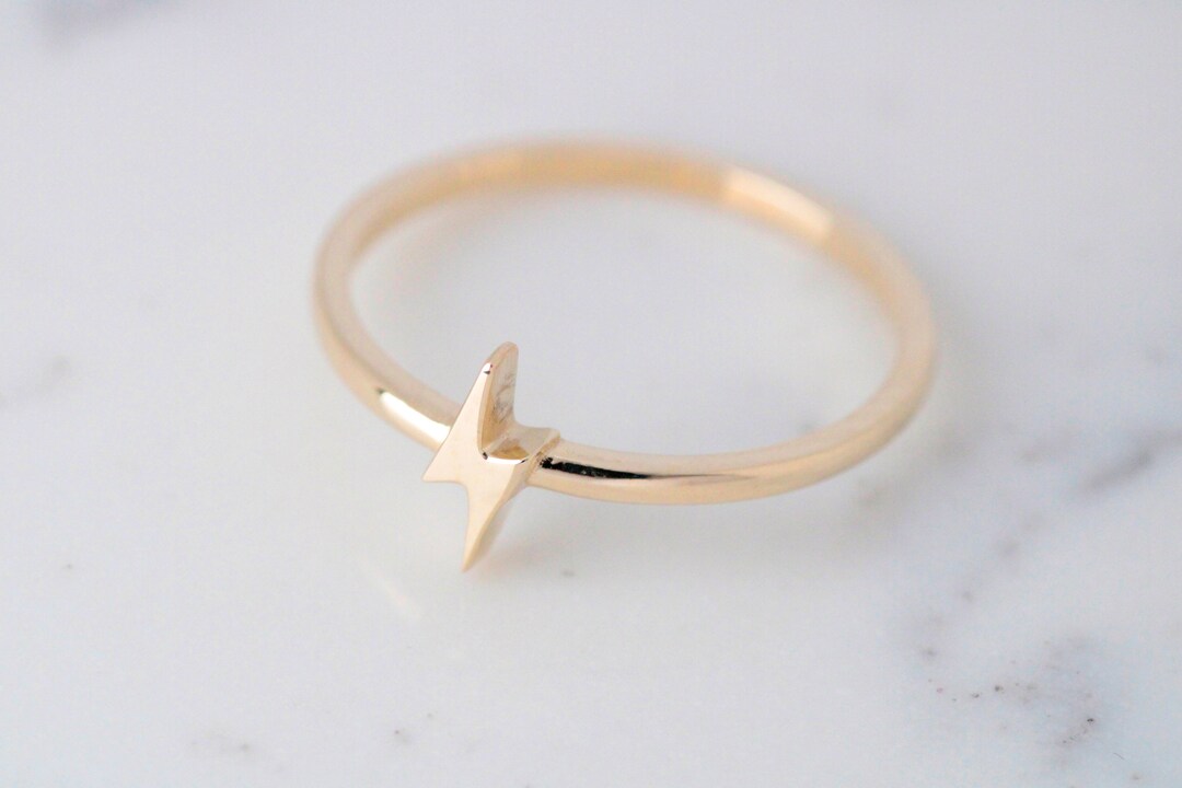 14K Solid Gold Lightning Ring, Gold Lightning Ring, Stacking Ring ...
