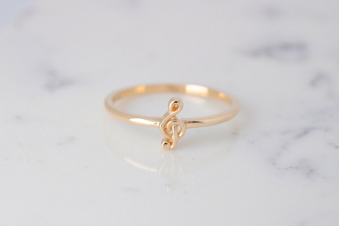 14K Solid Gold Treble Clef Ring, Gold Treble Clef Ring, Stacking Ring ...