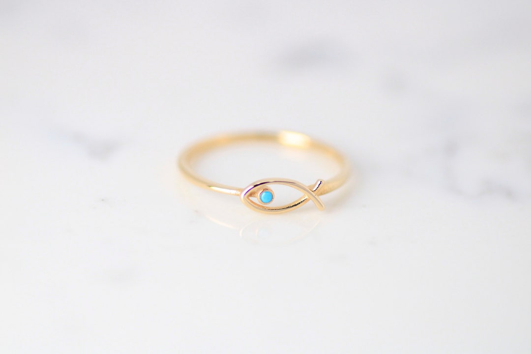 14K Solid Gold Fish Ring, Stackable Ring, Minimalist Ring, Fish Ring ...