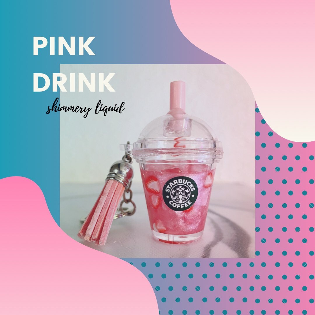 Pink Drink Keychain - Dome Lid - Shimmer Liquid - Etsy
