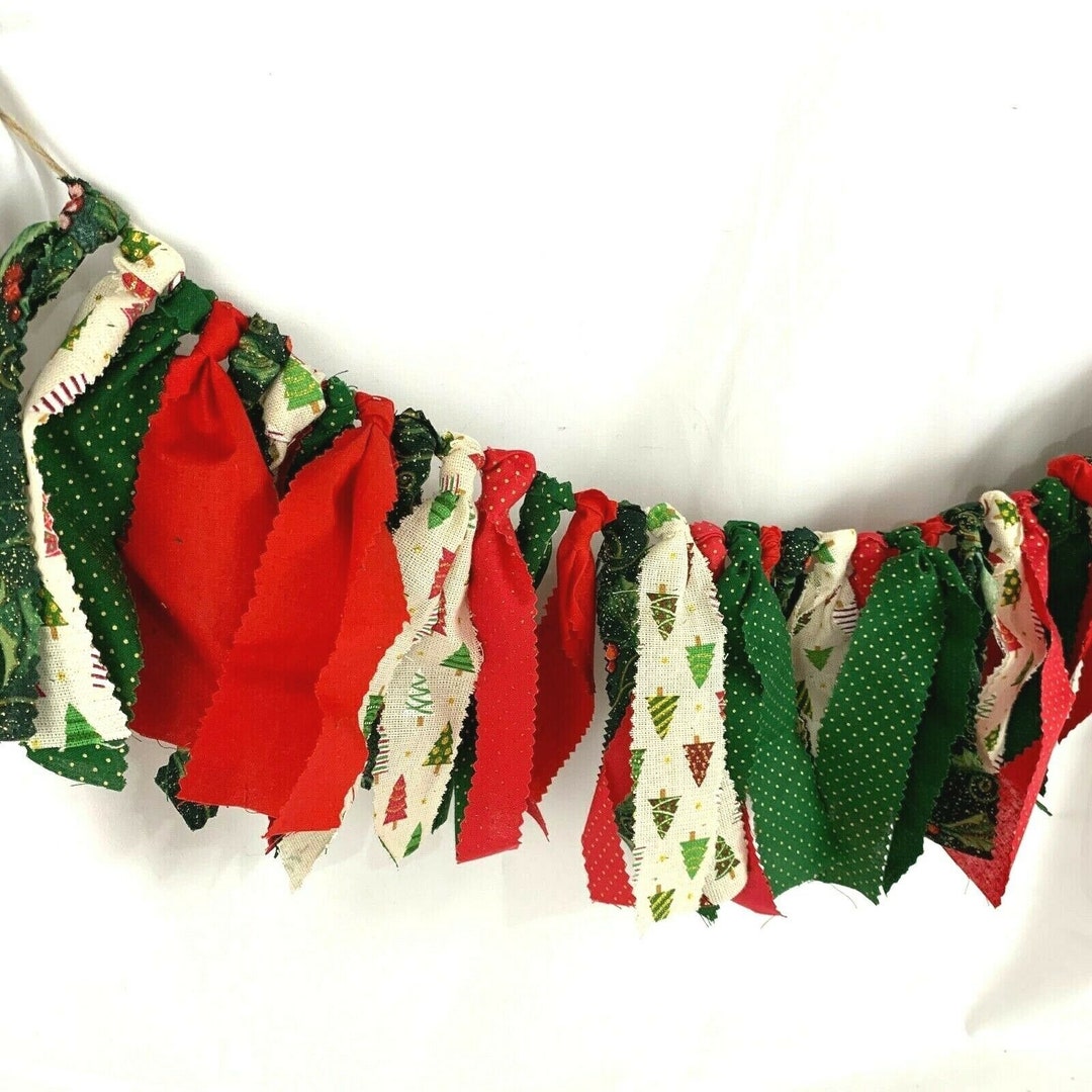 Holiday Rag Garland Bunting Home Decor Christmas Red Green - Etsy