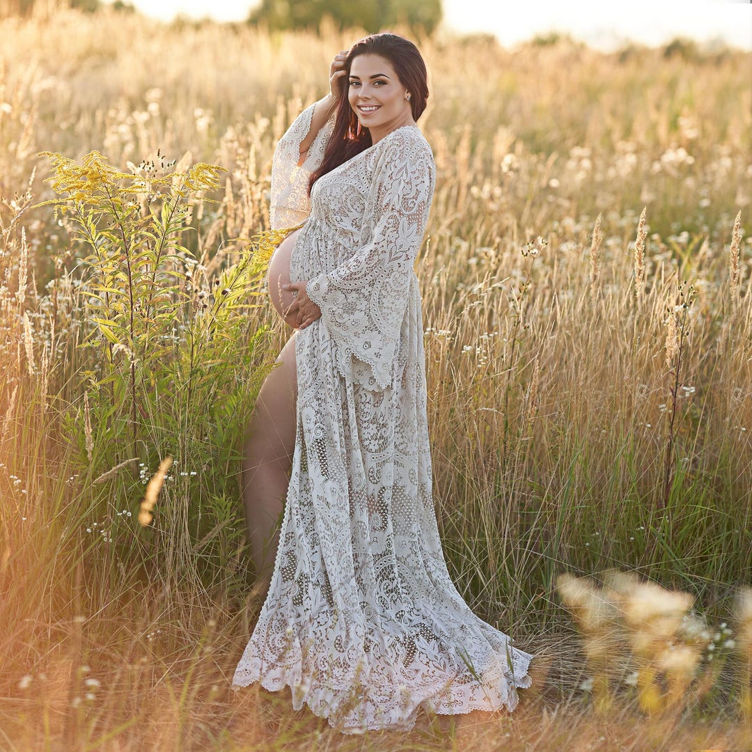 Lace Maternity Robe for Photoshoot Vintage Bohemian Style, Romantic ...