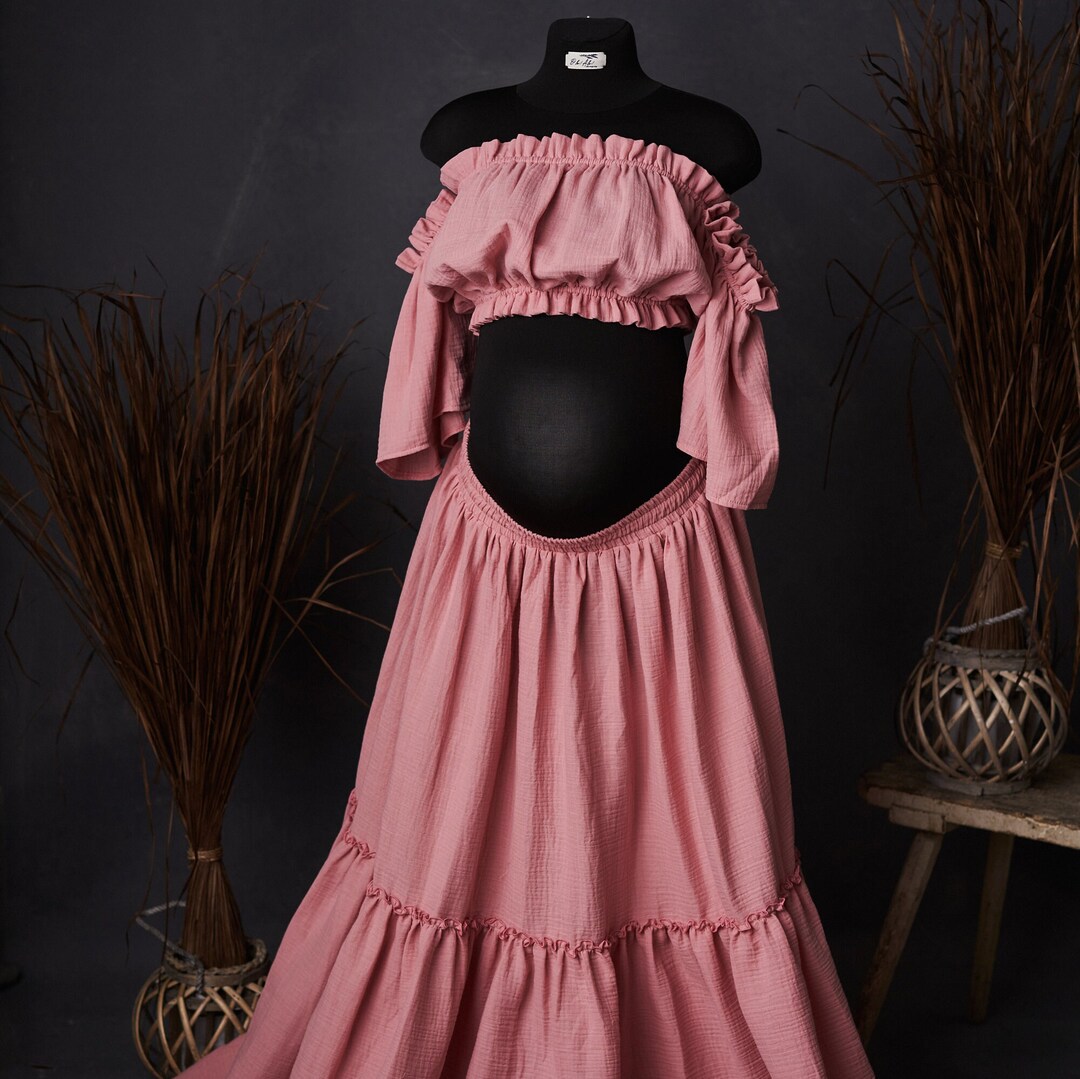 Pink Maternity Dress for Photo Shoot, Flowy Bohemian Gown, Ready to ...