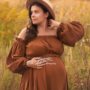 Rust Maternity Dress for Photo Shoot , Ready to Ship Bohemian Gown, Two ...