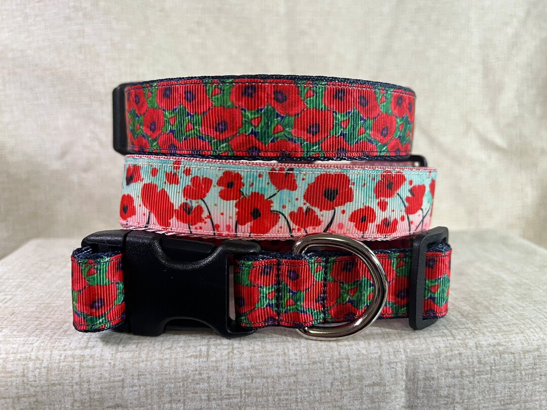 Red Poppy Dog Collars. Floral Pattern Ombre. Military - Etsy