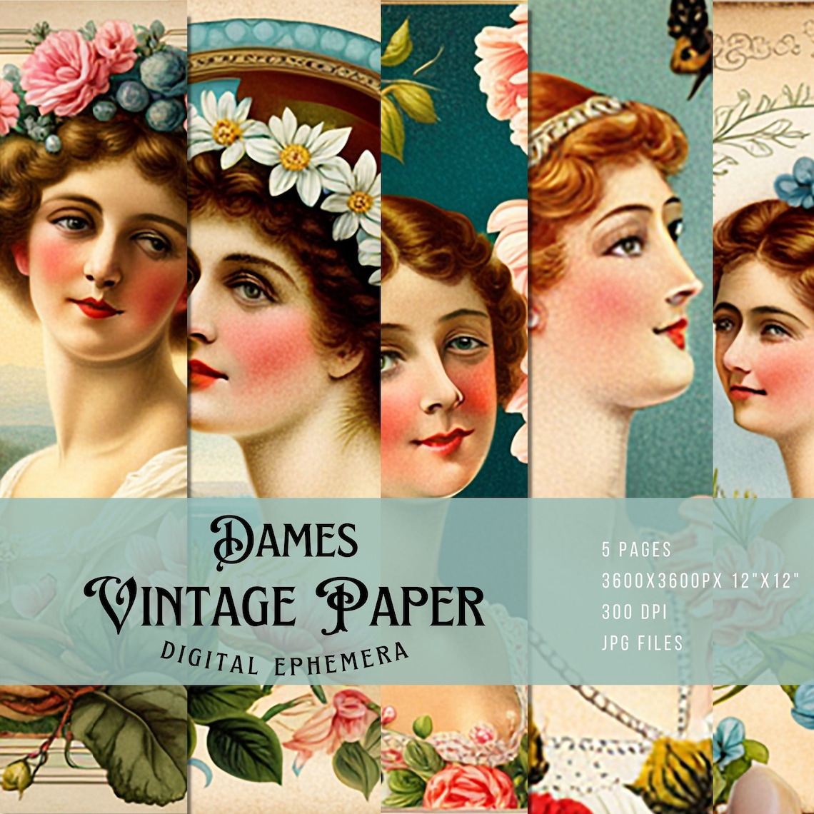 Vintage Digital Paper Dames | Printable Ephemera | Junk Journal | Set ...