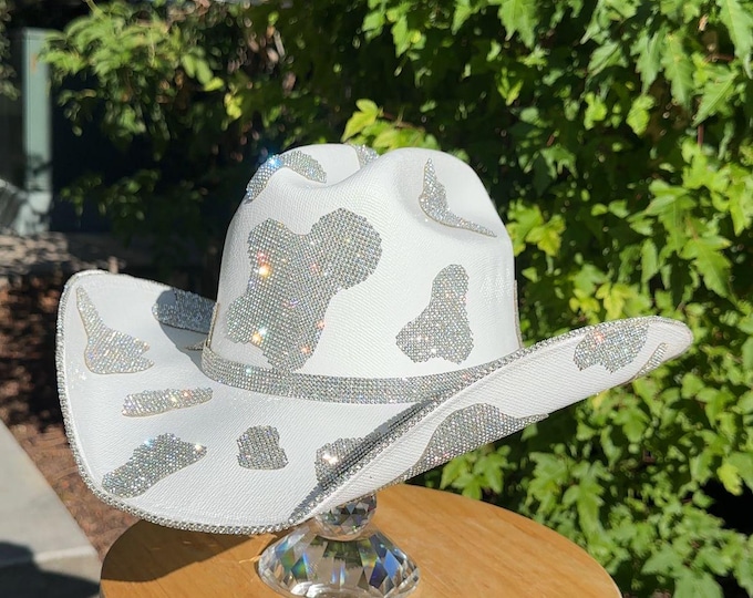 Cow Print Rhinestone Cowgirl Hat. Western Wedding. Country Concert ...