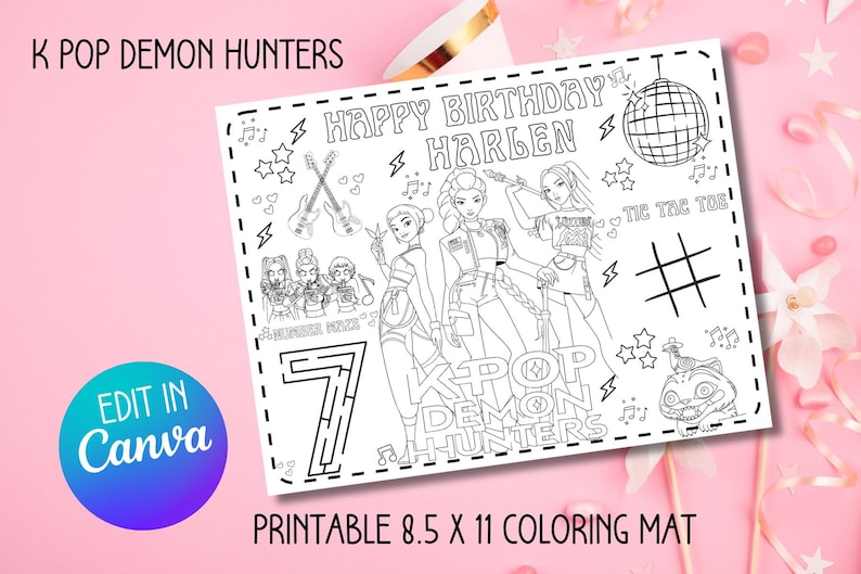 K POP Demon Hunters Coloring Page, K POP Activity Sheet, Printable Pdf ...