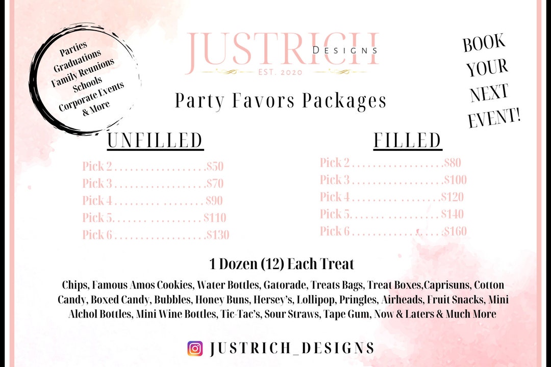 Chip Bags Custom Party Favors Party Bundles Party Favor Package Party