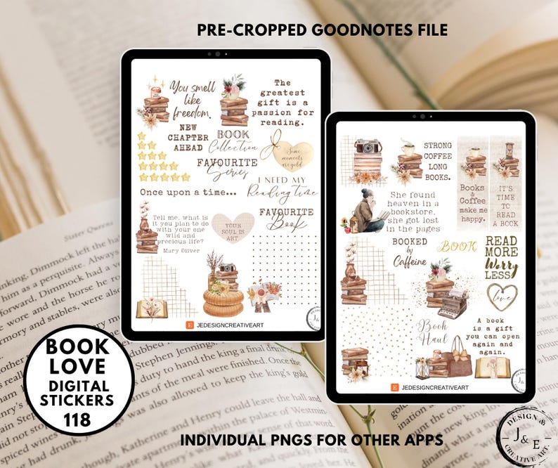 Book Love Digital Stickers for Goodnotes, Bookworm Stickerbook, Digital ...