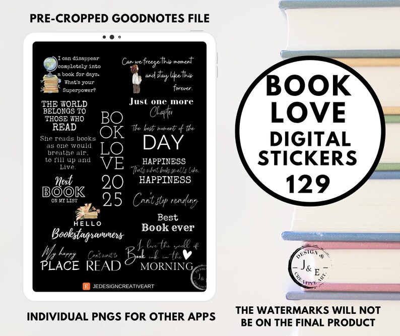 Book Love Digital Stickers for Goodnotes, Bookworm Stickerbook, Digital ...