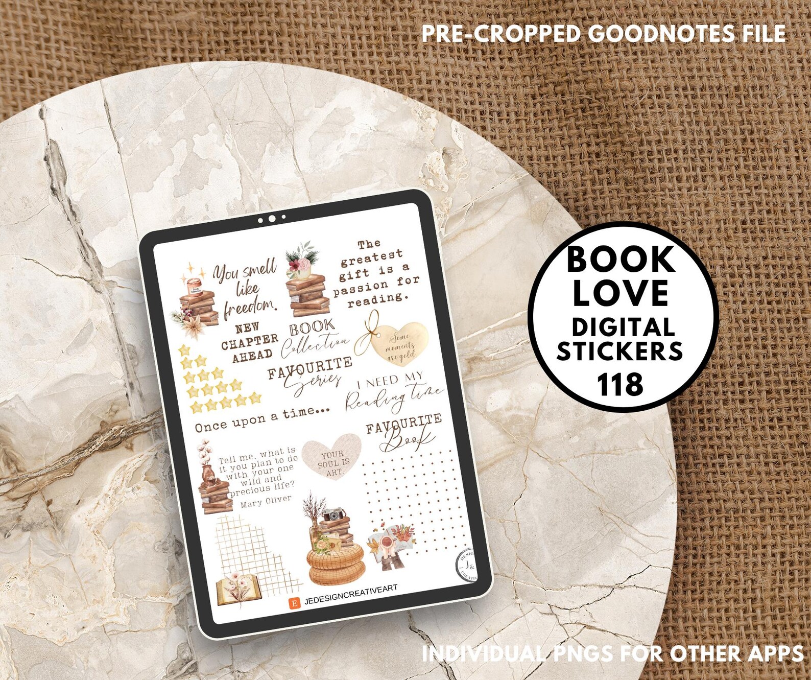 Book Love Digital Stickers for Goodnotes, Bookworm Stickerbook, Digital ...