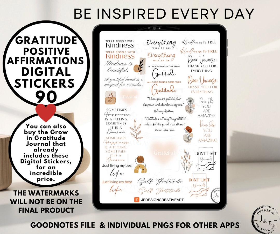 Daily Affirmation Goodnotes Stickers, Gratitude Goodnotes Stickers ...