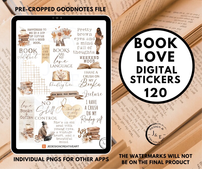 Book Love Digital Stickers for Goodnotes Bookworm - Etsy