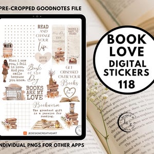 Book Love Digital Stickers for Goodnotes, Bookworm Stickerbook, Digital ...