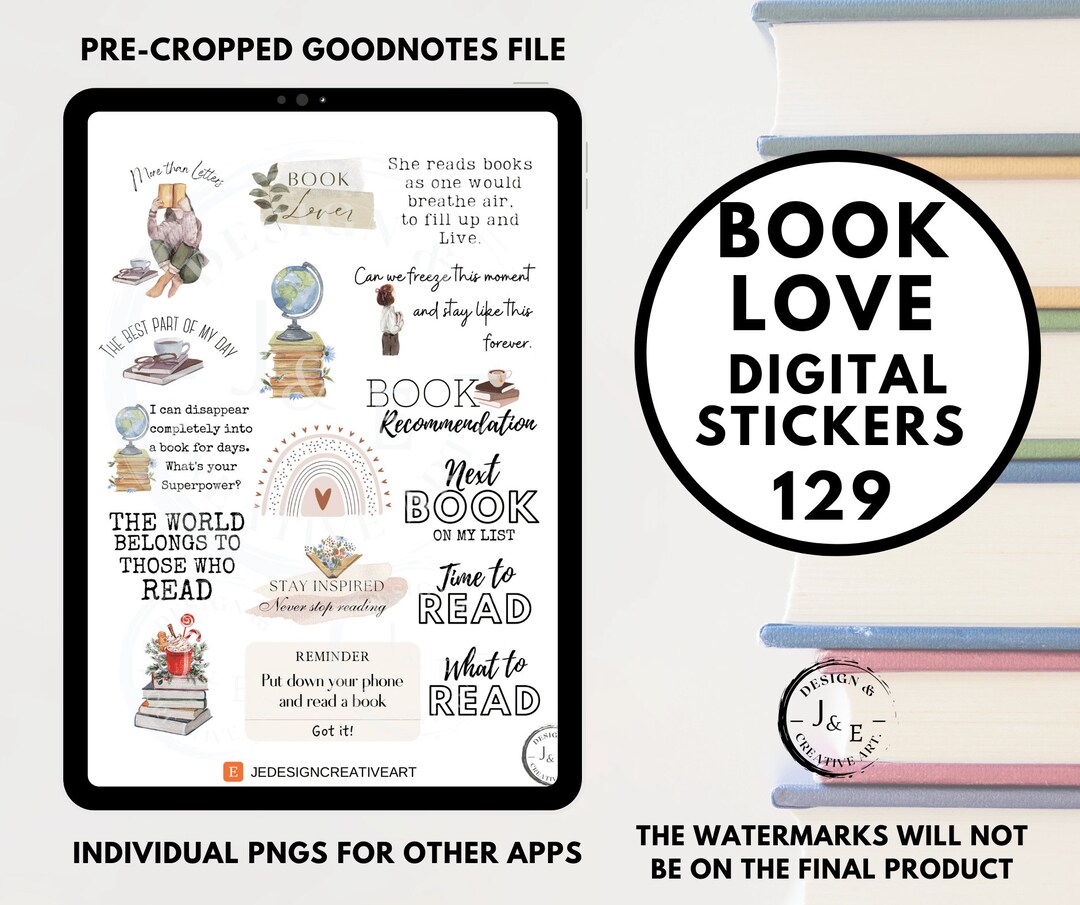 Book Love Digital Stickers for Goodnotes, Bookworm Stickerbook, Digital ...