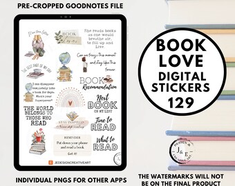Book Love Digital Stickers for Goodnotes, Bookworm Stickerbook, Digital ...