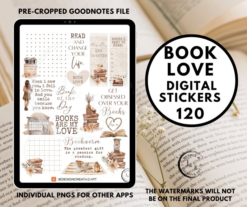 Book Love Digital Stickers for Goodnotes Bookworm - Etsy