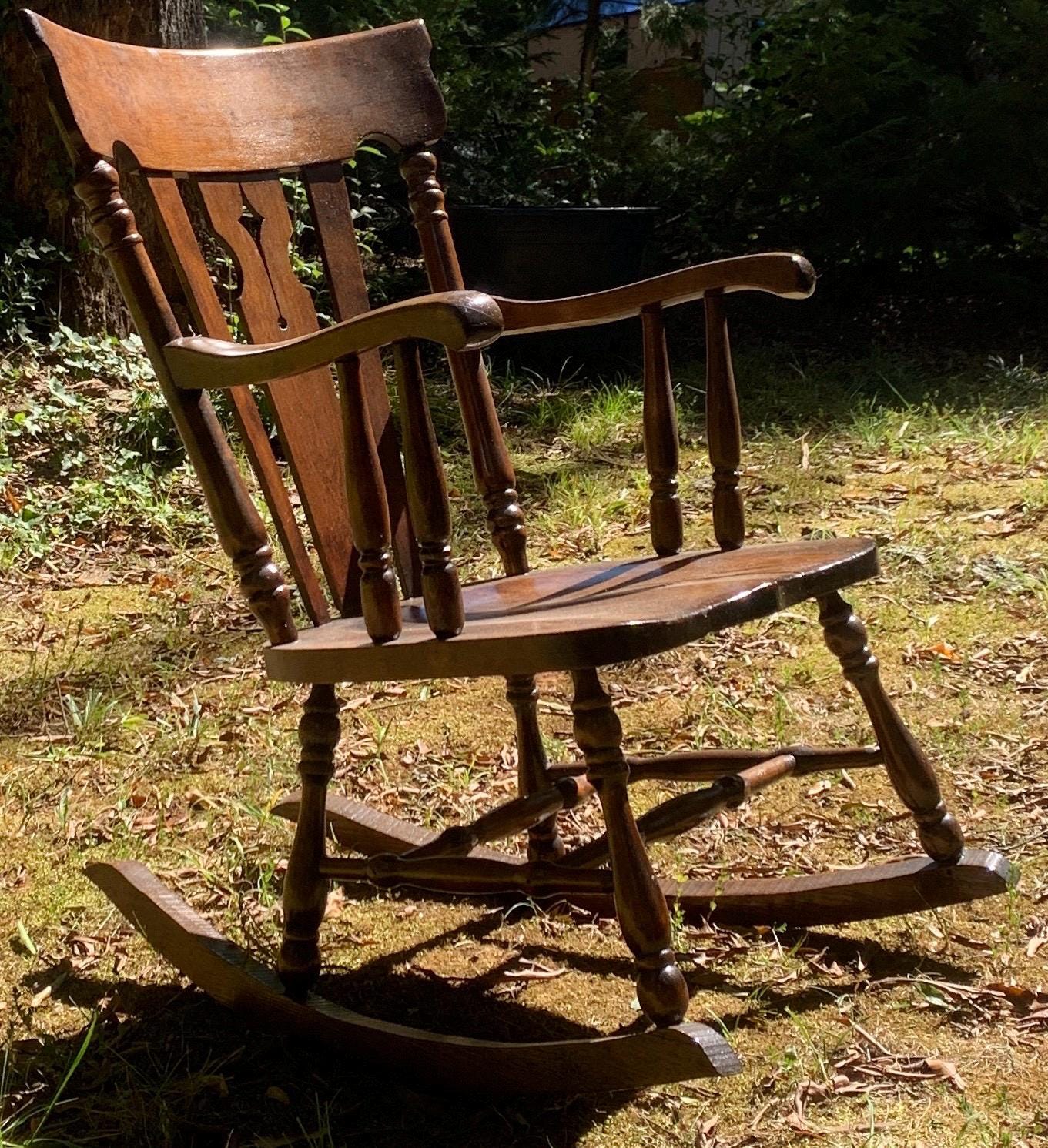 Antique Solid Oak Rocker Rocking Arm Chair Original Finish Handcrafted ...