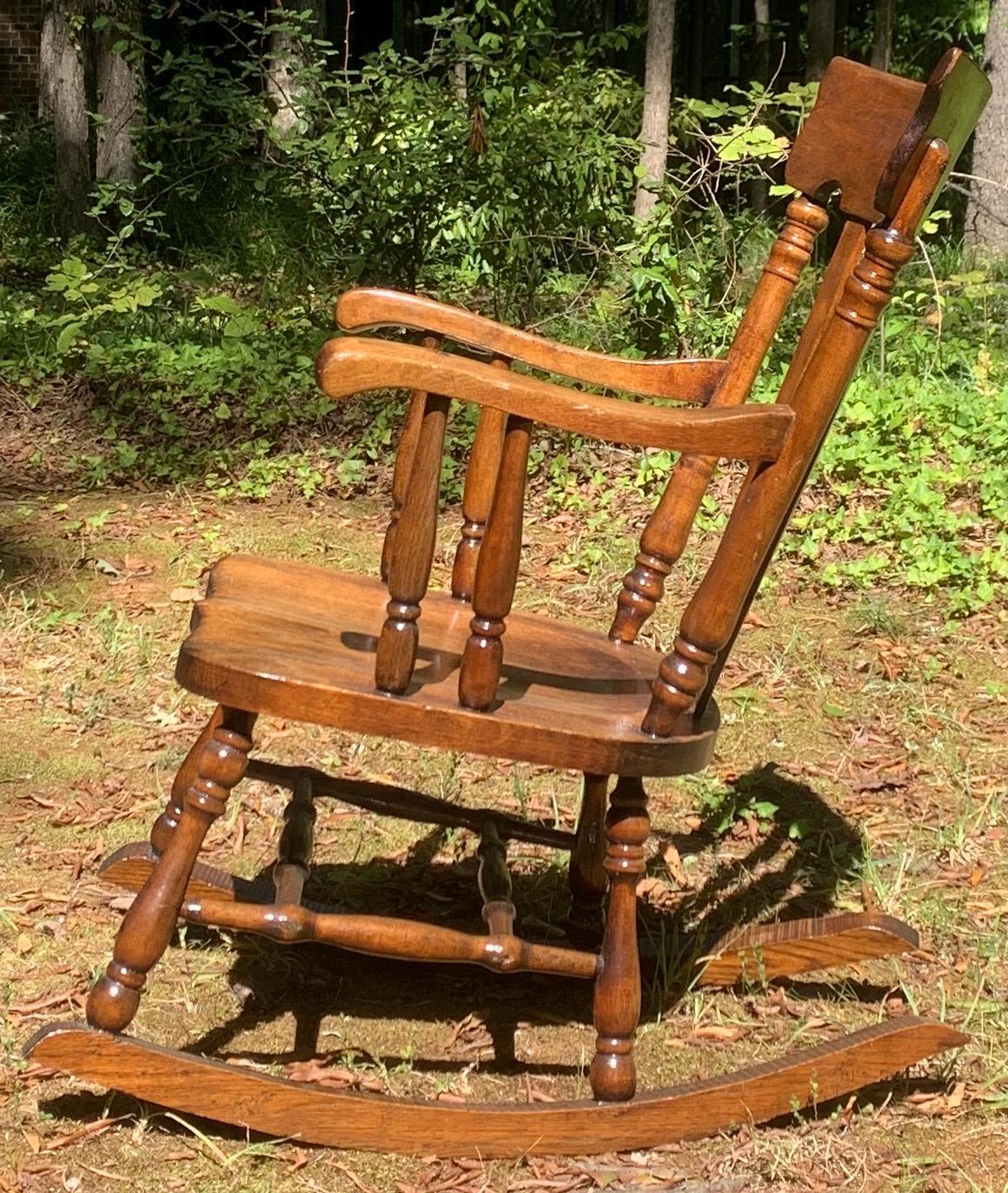 Antique Solid Oak Rocker Rocking Arm Chair Original Finish Handcrafted ...