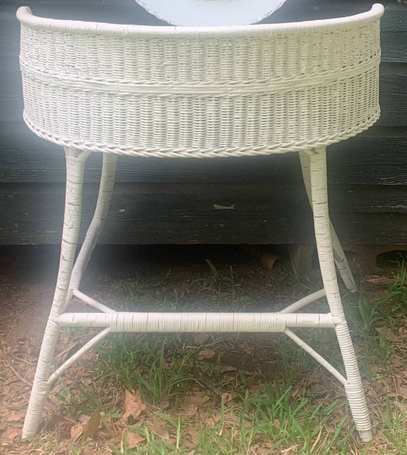 Antique Victorian White Wicker Rattan Glass Top Vanity Makeup Table ...