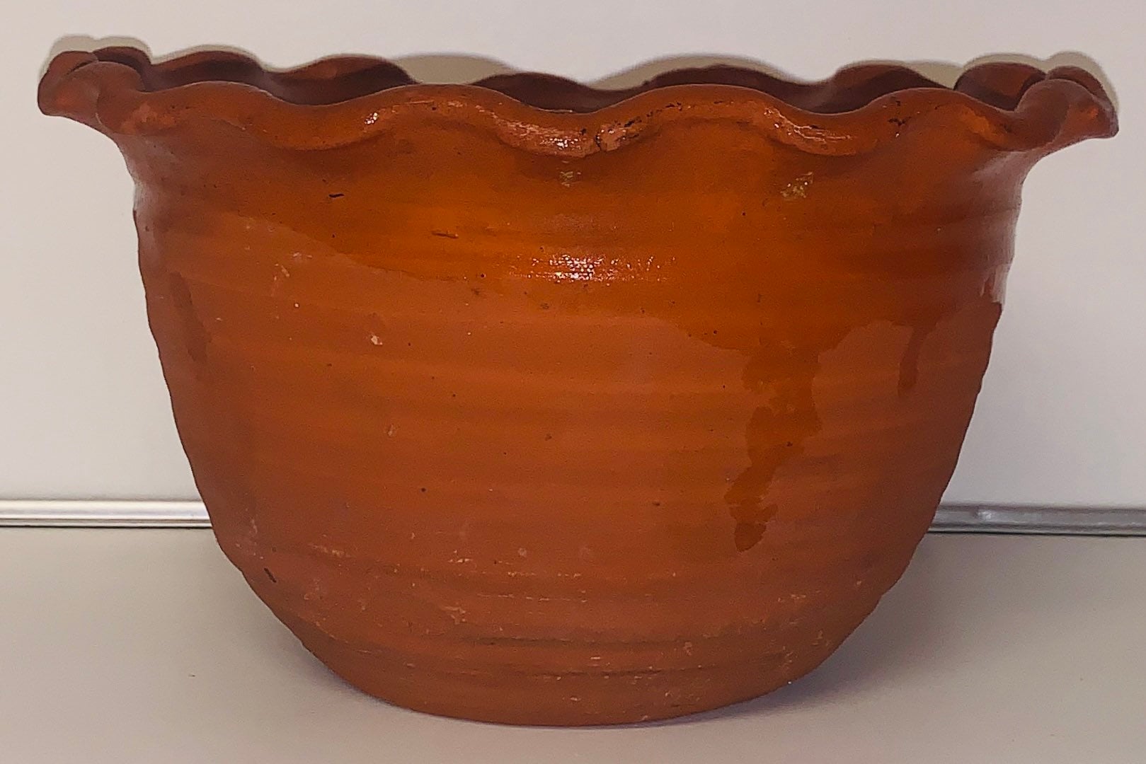 Rare Round Terracotta Planter Pot Spiral Ribbed Edge 9 X 5in Handmade ...