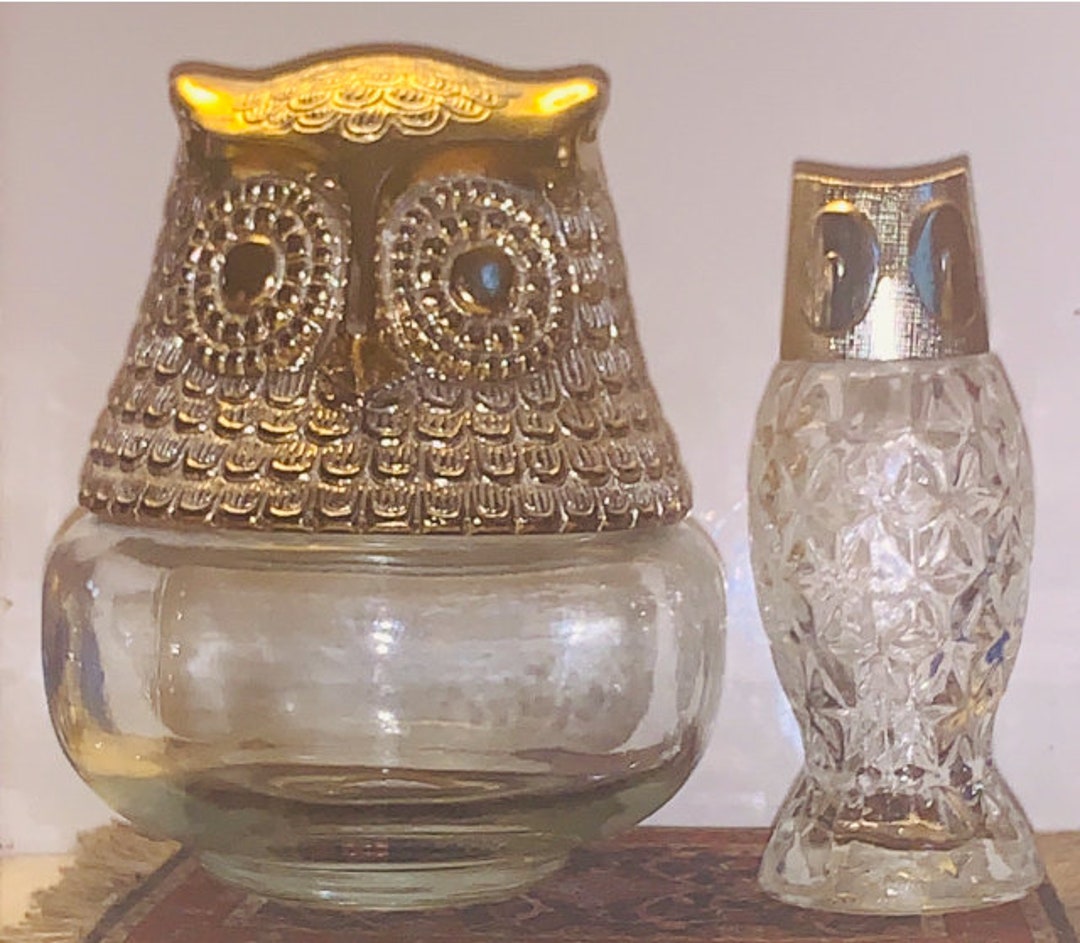Vintage Avon Gold Owl Head Lid Fancy Gelee Cologne Glass Perfume Jar ...