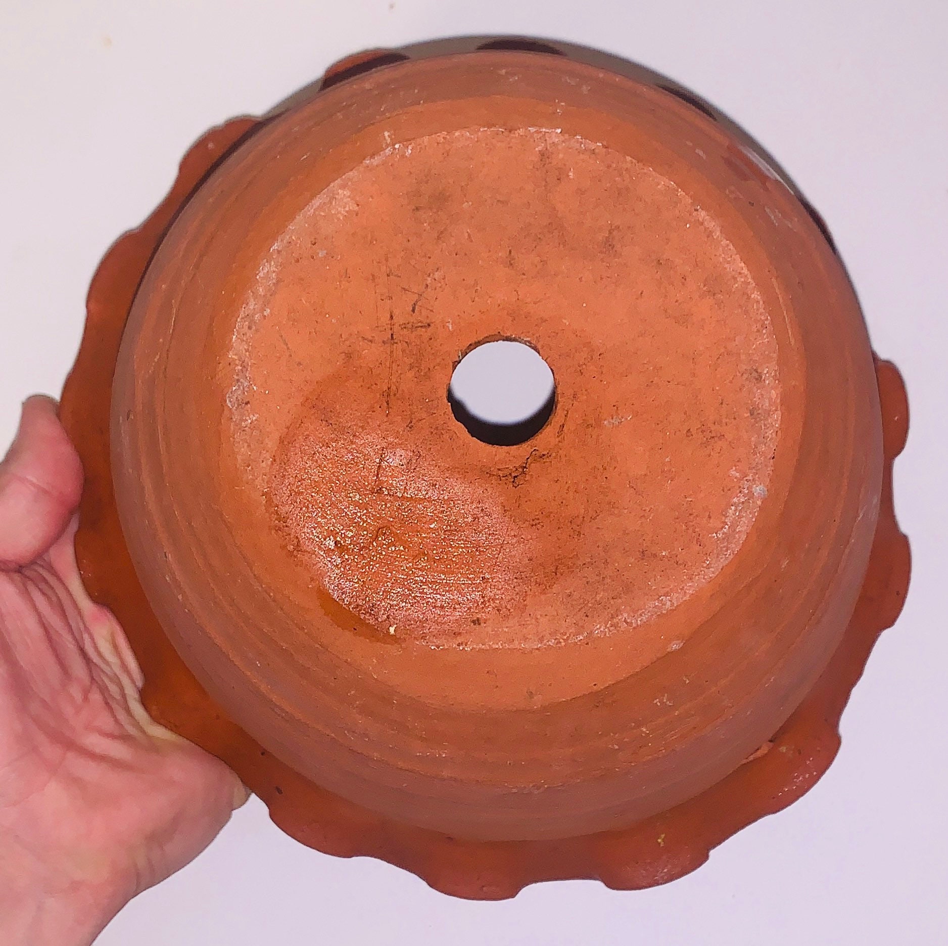 Rare Round Terracotta Planter Pot Spiral Ribbed Edge 9 X 5in Handmade ...