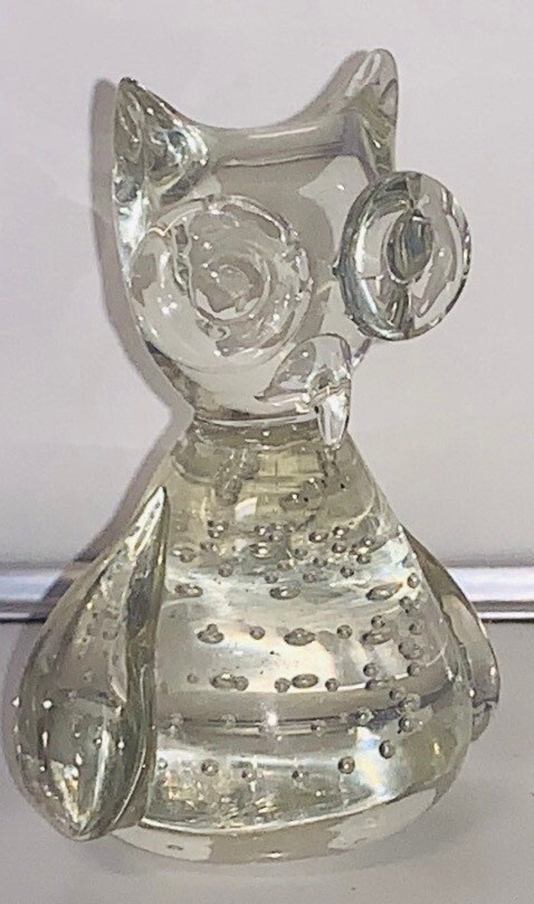 Vintage 1970's Hand Blown Crystal W/ Bubbles Owl / Bird Figurine ...
