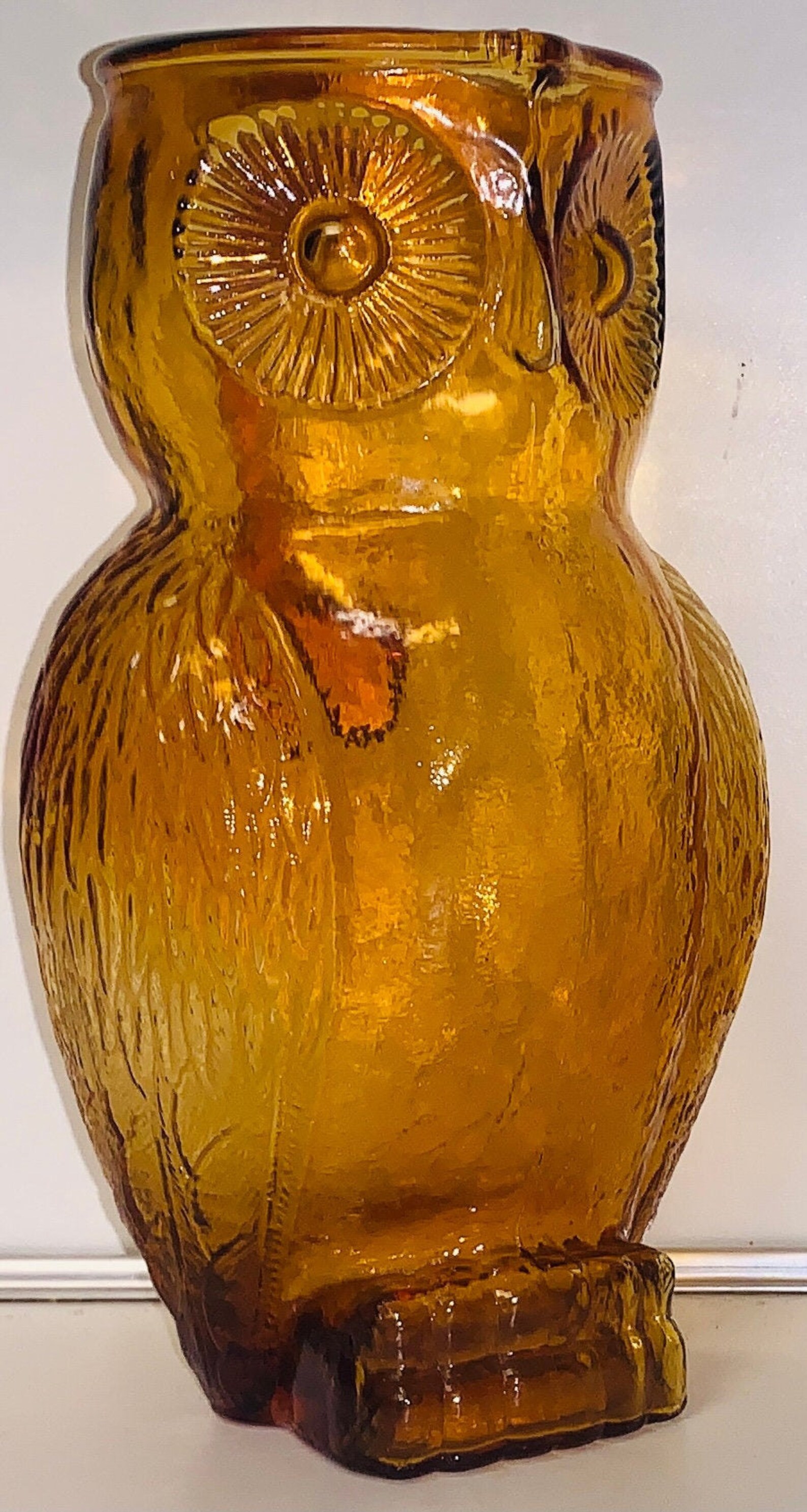 Kanawha 8.5 in Glass Amber Owl Pitcher w Handle Bar Decor / | Etsy