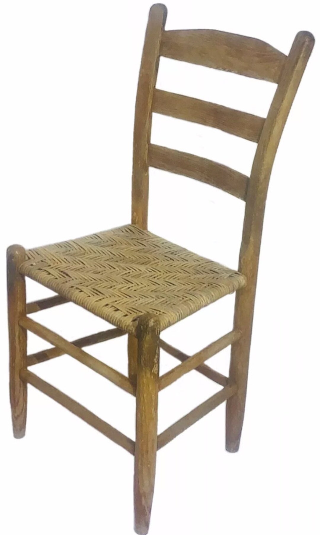 Antique Shaker Ladder Back Wood Dining Accent Chair W/ Woven Rush Caned ...