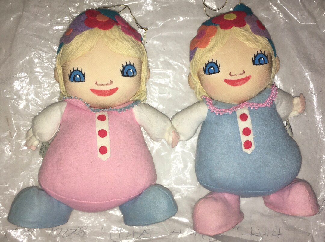 Rare Vintage KAMAR Living Dolls & Pets -8 IN Blue / Pink Stuffed Plush ...