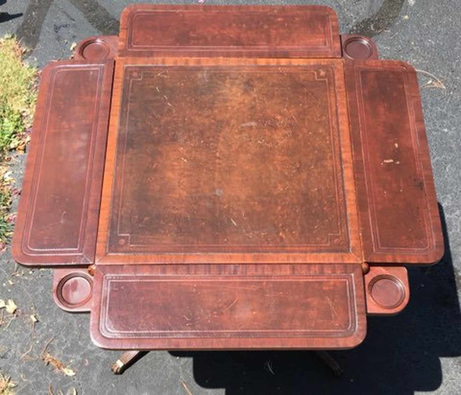 1940s Duncan Phyfe Regency Square Mahogany Leather Top 4 Drop Leaf ...