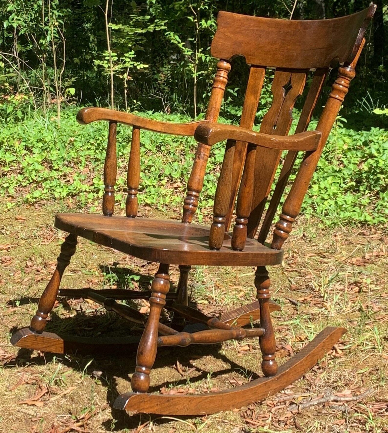 Antique Solid Oak Rocker Rocking Arm Chair Original Finish Handcrafted ...