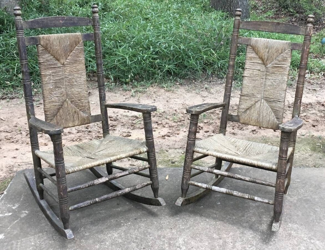 Matching Pair / Set 2 Antique 19th Century Large Front Porch Solid Oak ...