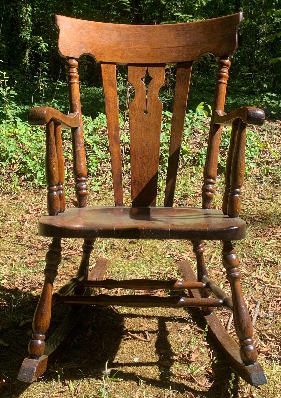 Antique Solid Oak Rocker Rocking Arm Chair Original Finish Handcrafted ...