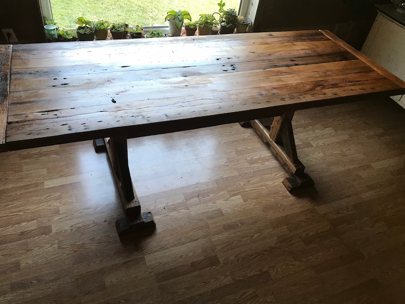 Reclaimed American Chestnut Trestle Table. - Etsy