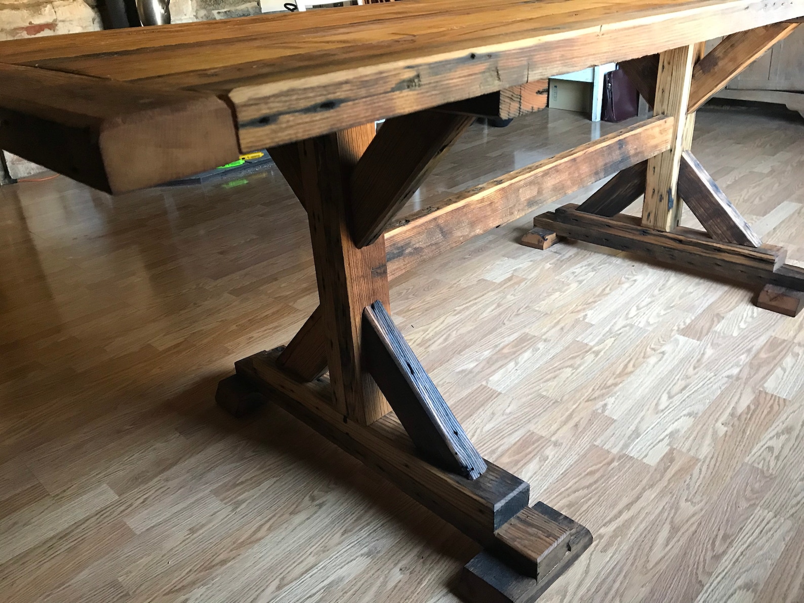 Reclaimed American Chestnut Trestle Table. - Etsy