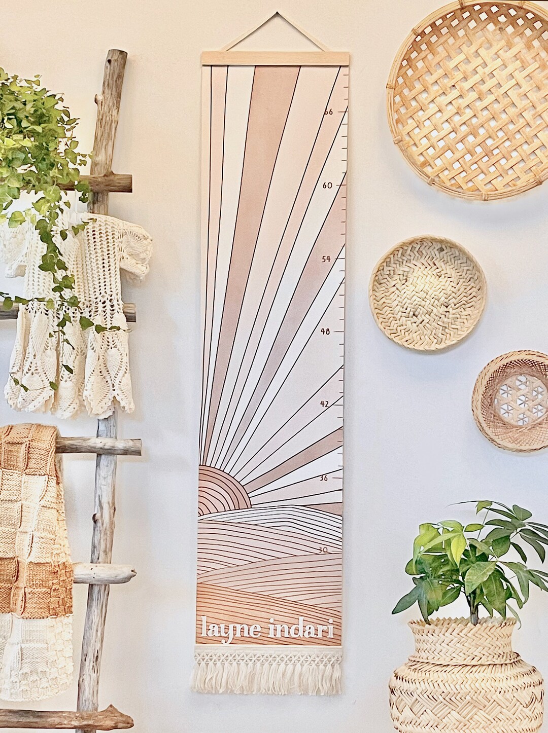 Personalized Canvas Growth Chart for Kids,kids Height Chart,boho ...