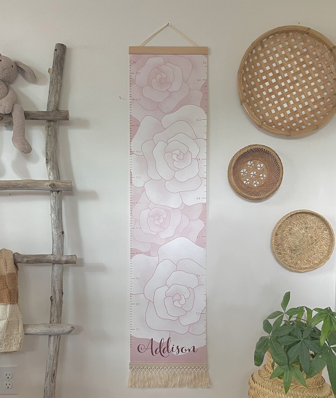 Personalized Growth Chart | Boho Wall Decor | Roses | Dusty Rose ...