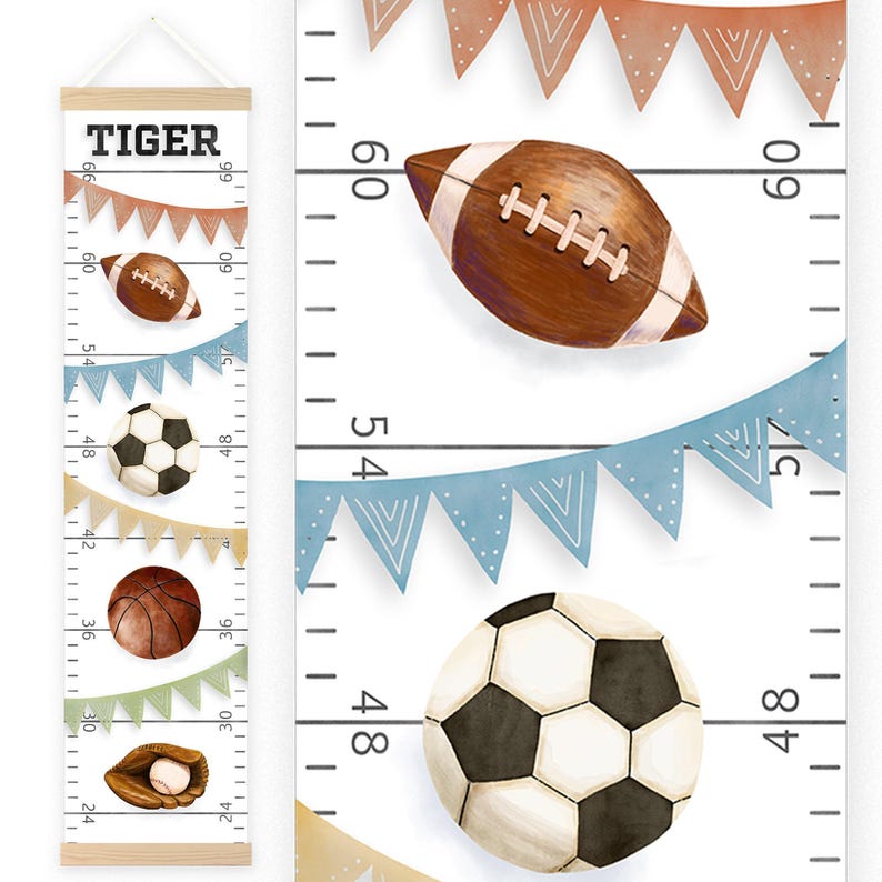 Personalized Sports Growth Chart - Baseball Basketball Football Soccer ...