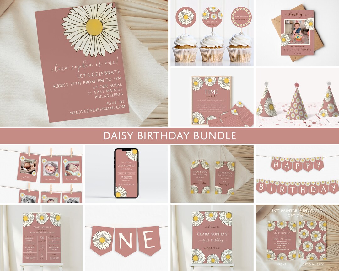Daisy Birthday Bundle, Daisy First Birthday, Daisy Birthday Invitation ...