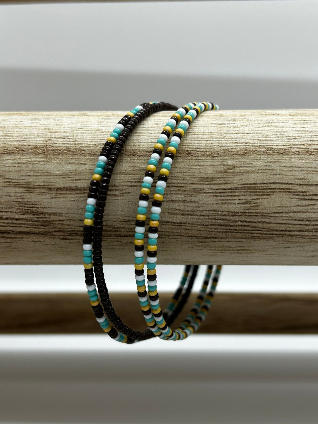 Glass Seed Bead Memory Wire Bracelet/ 2 Piece Set/ Delicate Tiny Seed ...