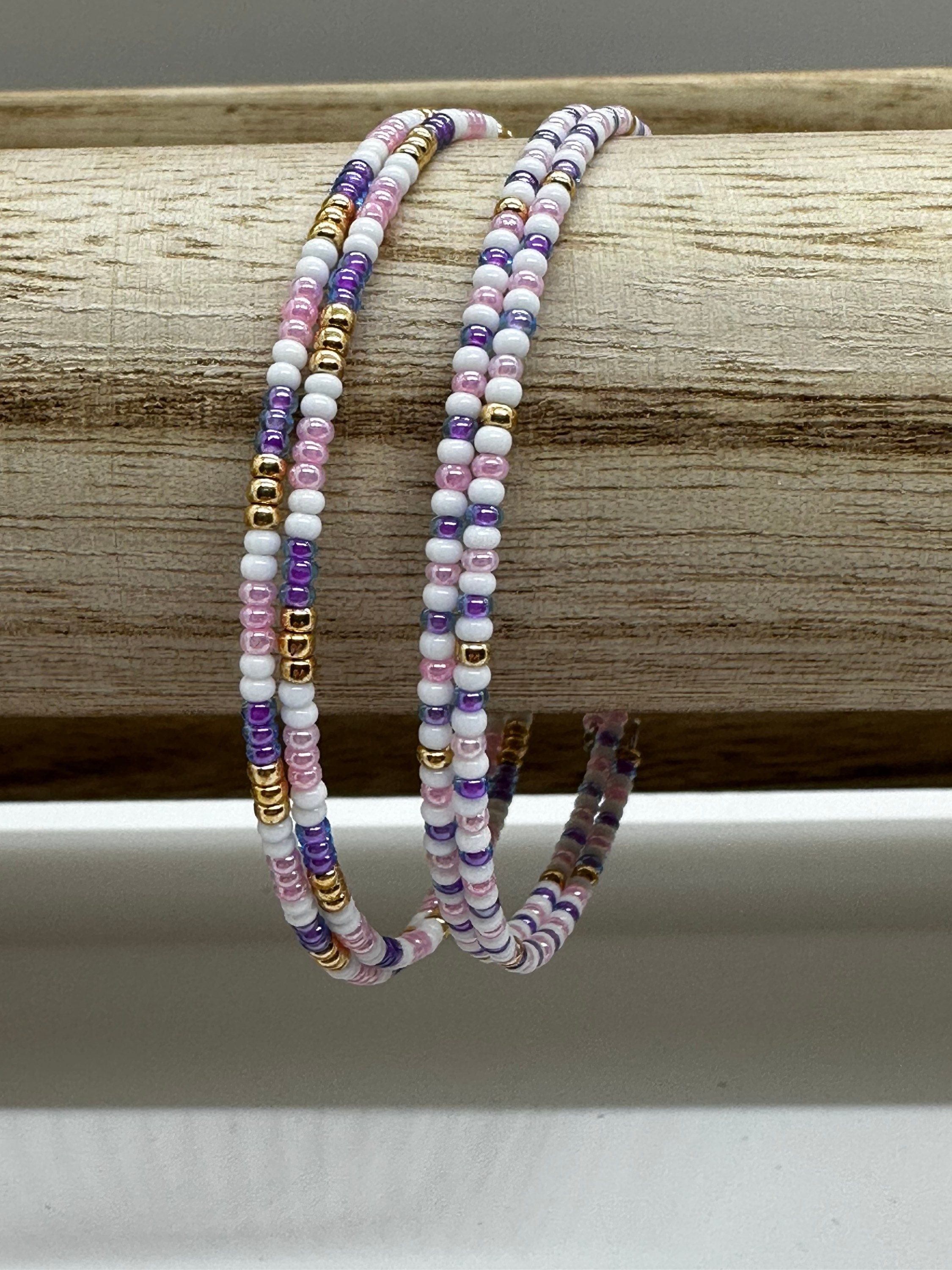 Glass Seed Bead Memory Wire Bracelet/ 2 Piece Set/ Delicate Tiny Seed ...