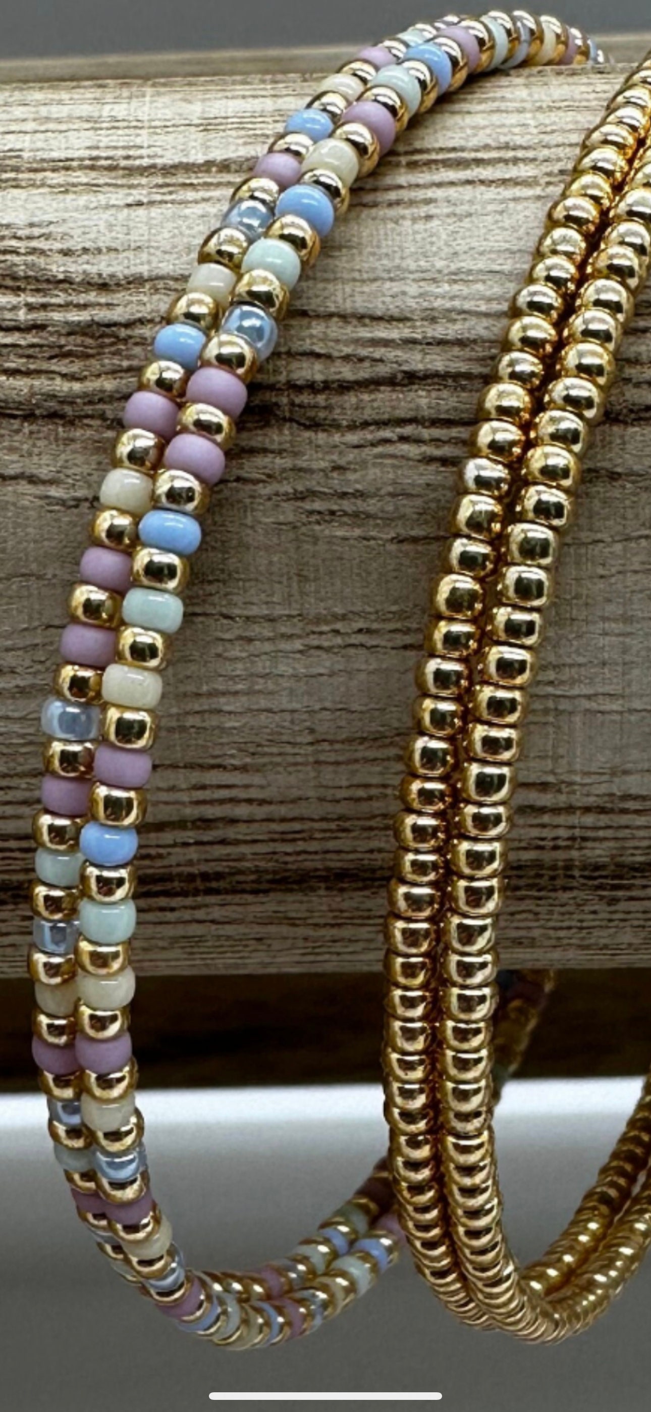 Glass Seed Bead Memory Wire Bracelet/ 2 Piece Set/ Delicate Tiny Seed ...