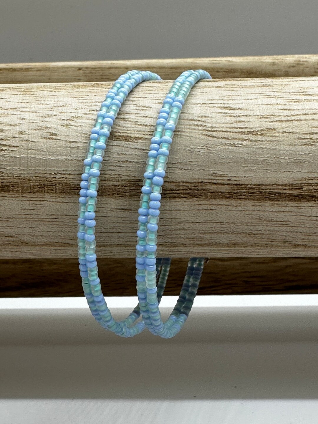 Glass Seed Bead Memory Wire Bracelet/ 2 Piece Set/ Delicate Tiny Seed ...